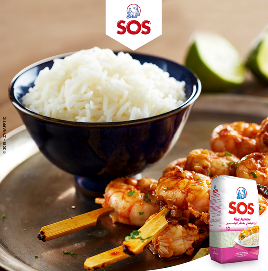 Riz Thai Aux brochettes de crevettes marinées - SOS rice